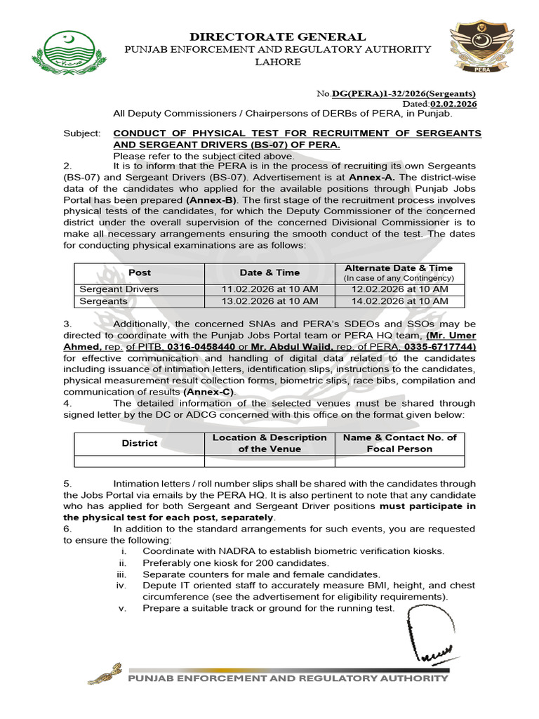 Sergeants Physical Test Instructions To DCs - Compiled | PDF | Identity ...