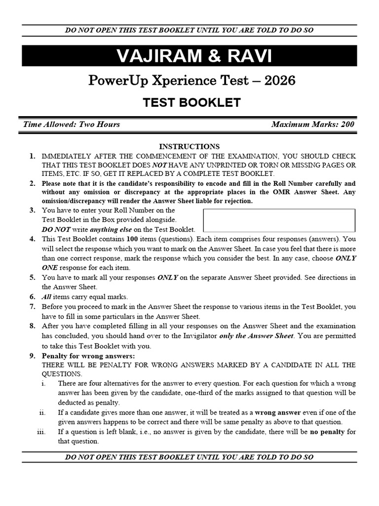 Power UP Scholarship Test Question Paper 16-7-2025 | PDF | Light