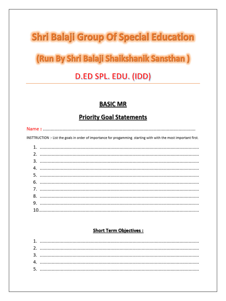 Priority Goal Statements | PDF