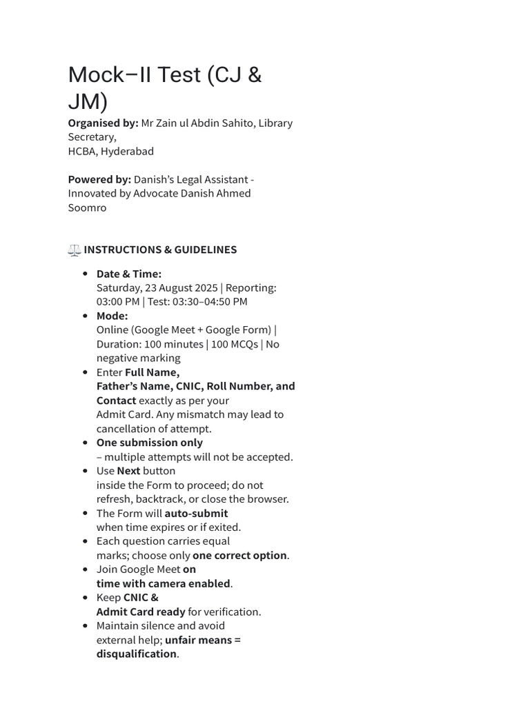 Mock–II Test (CJ & JM) | PDF | Precedent
