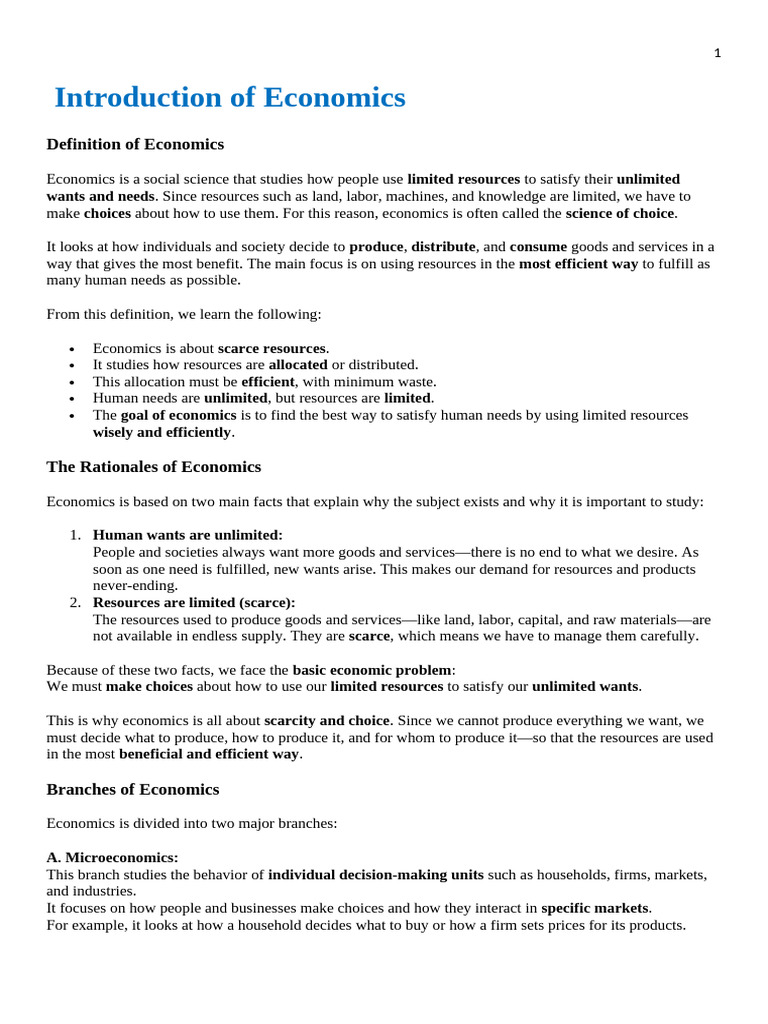 Introduction of Economics (AutoRecovered) | PDF | Demand | Supply ...