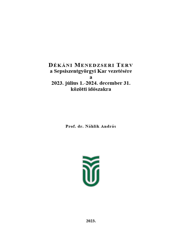 Dékáni Menedzseri Terv - 2023 - Náhlik András | PDF