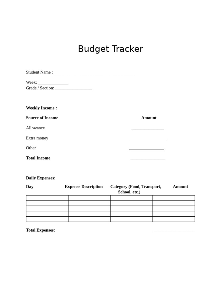 PTBudget Tracker Template | PDF
