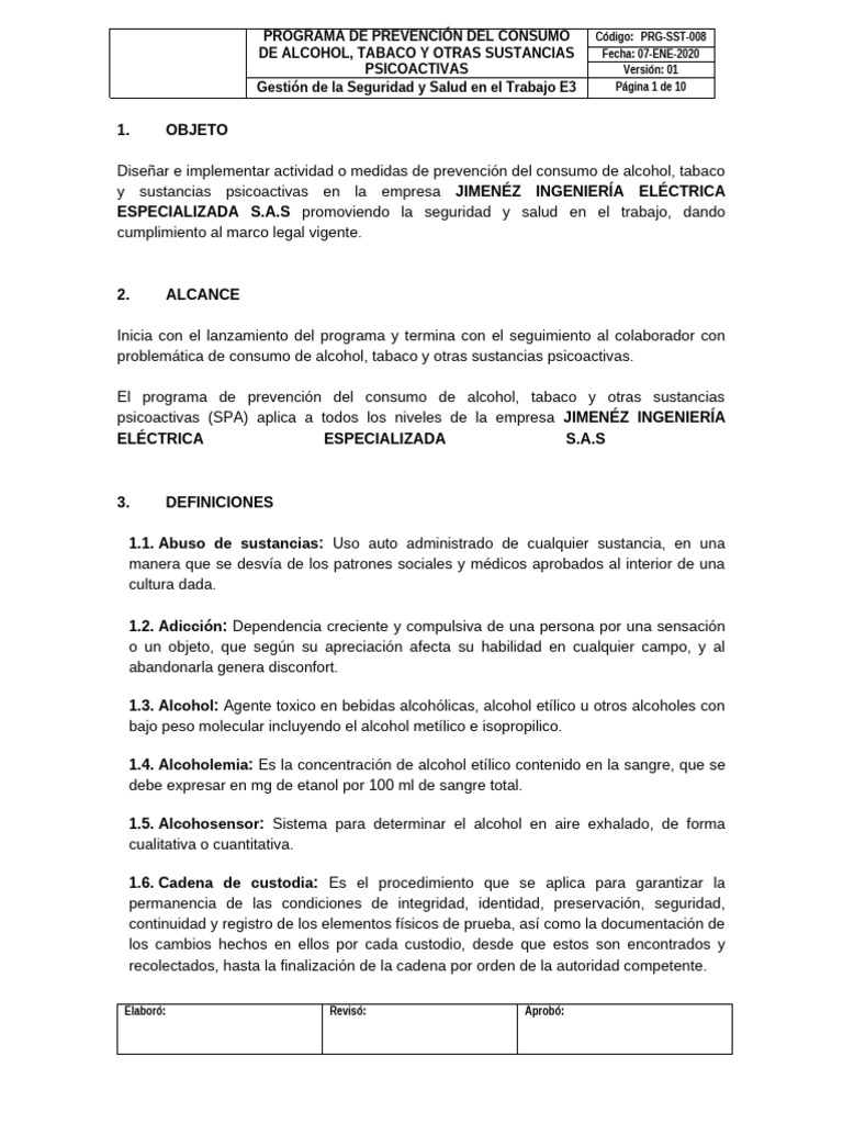 Prog Prev Consu Alcohol, Tab Y Otras Sus Psico | PDF | La dependencia ...