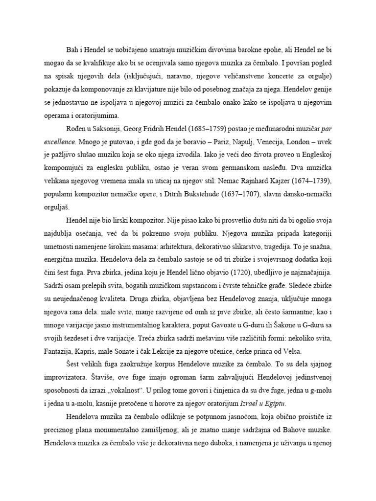 Hendl (Prevod Iz Knjige Five Centuries of Keyboard Music) | PDF