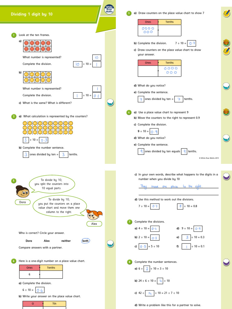 Y4 Spring Block 4 ANS5 Dividing 1 Digit by 10 2019 | PDF | Mathematics