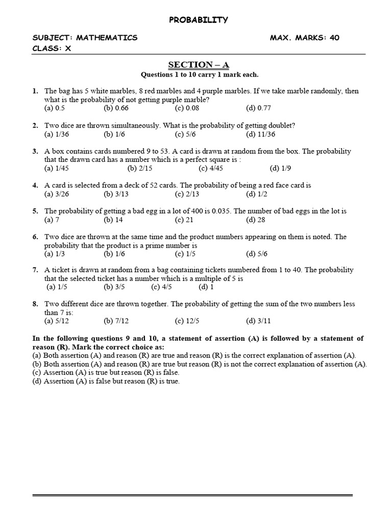 Probability Practice Paper | PDF | Probability | Probability Theory