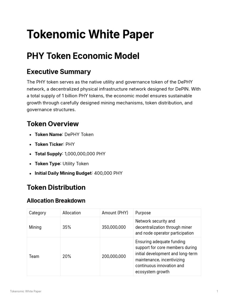 DePHY Tokenomic WhitePaper-1 | PDF | Infrastructure | Governance