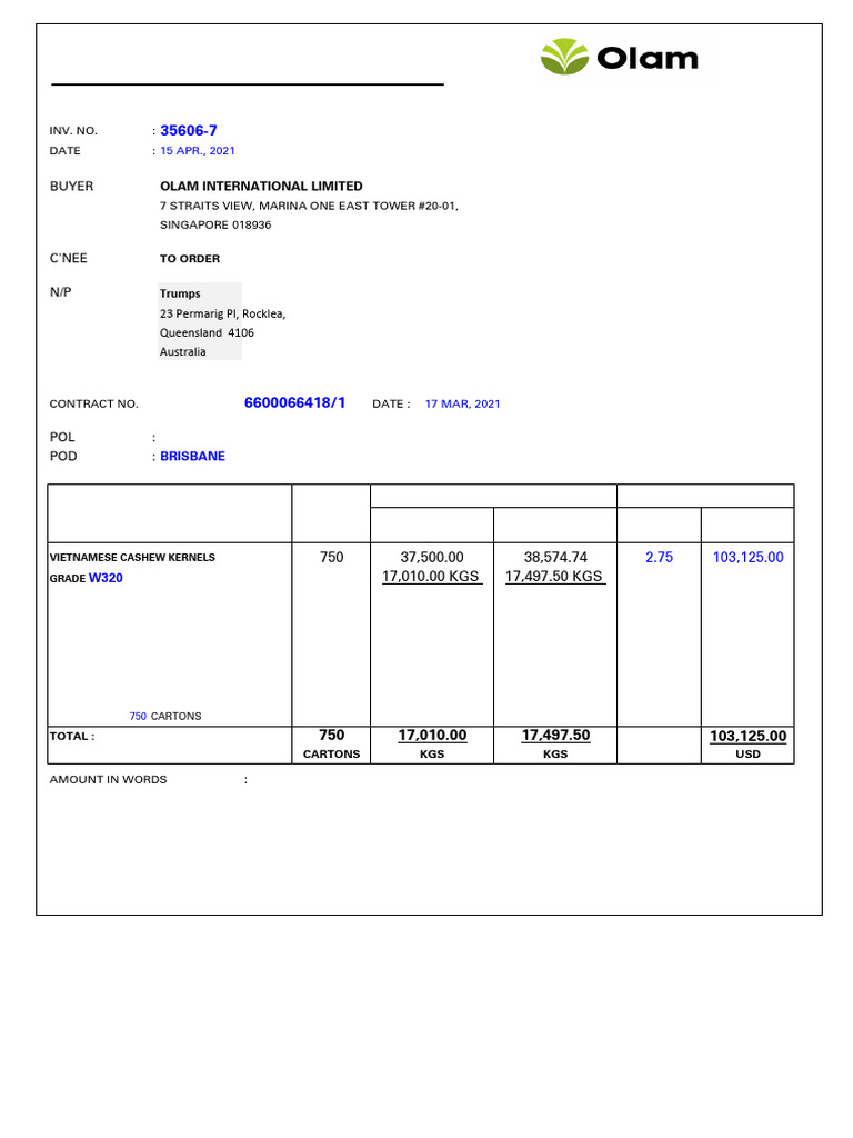 Inv Cashew | PDF