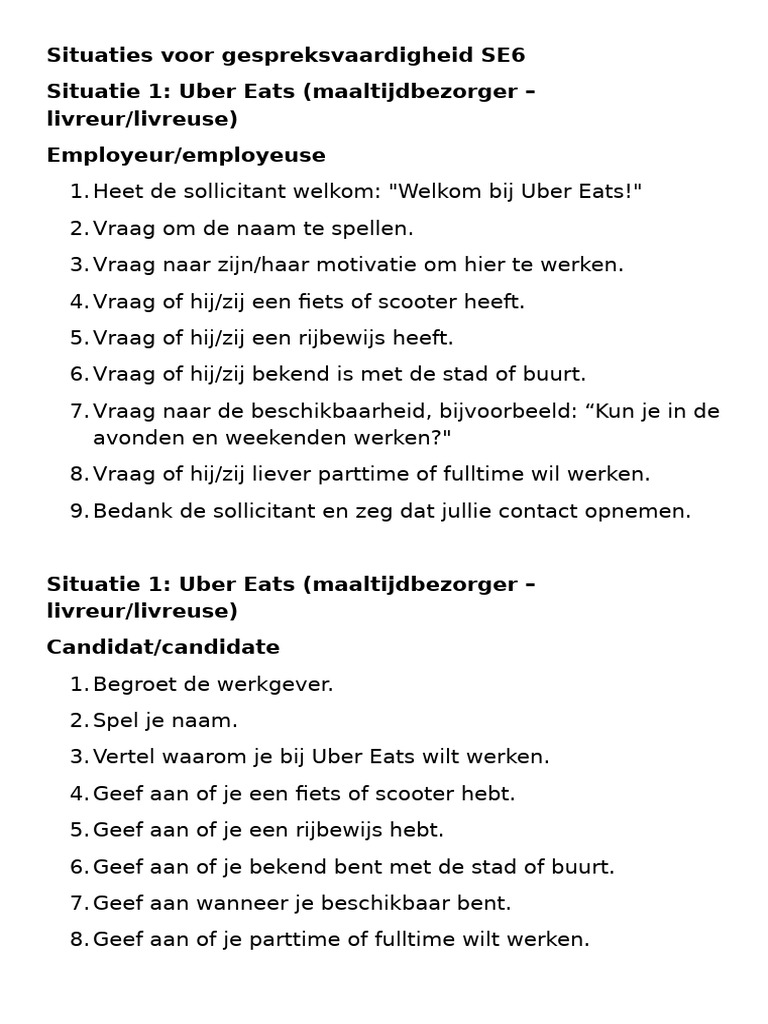 SE6 - Voorbereiding Situaties Mondeling 1 | PDF