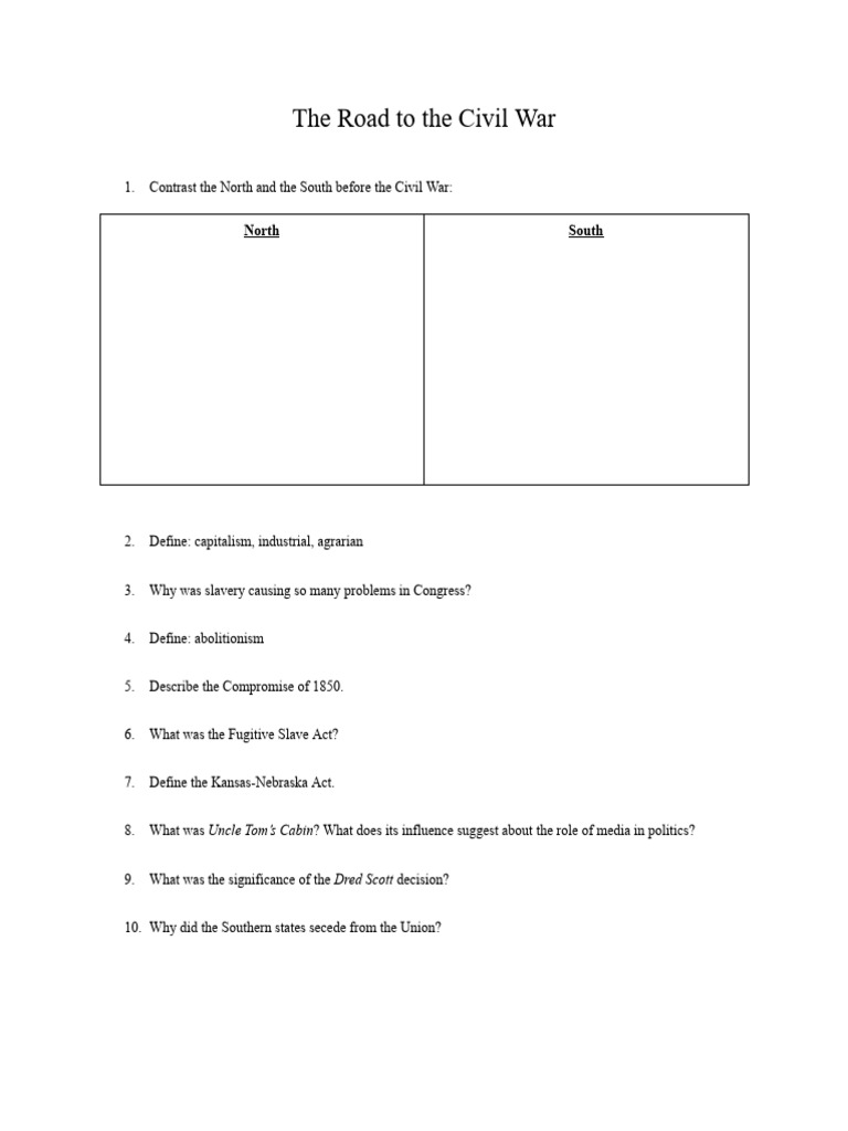 Road to Civil War Handout (1) | PDF