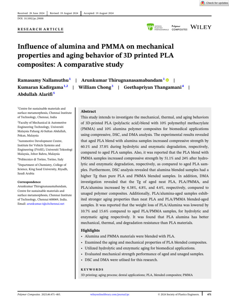 Polymer Composites - 2024 - Nallamuthu - Influence of Alumina and PMMA ...
