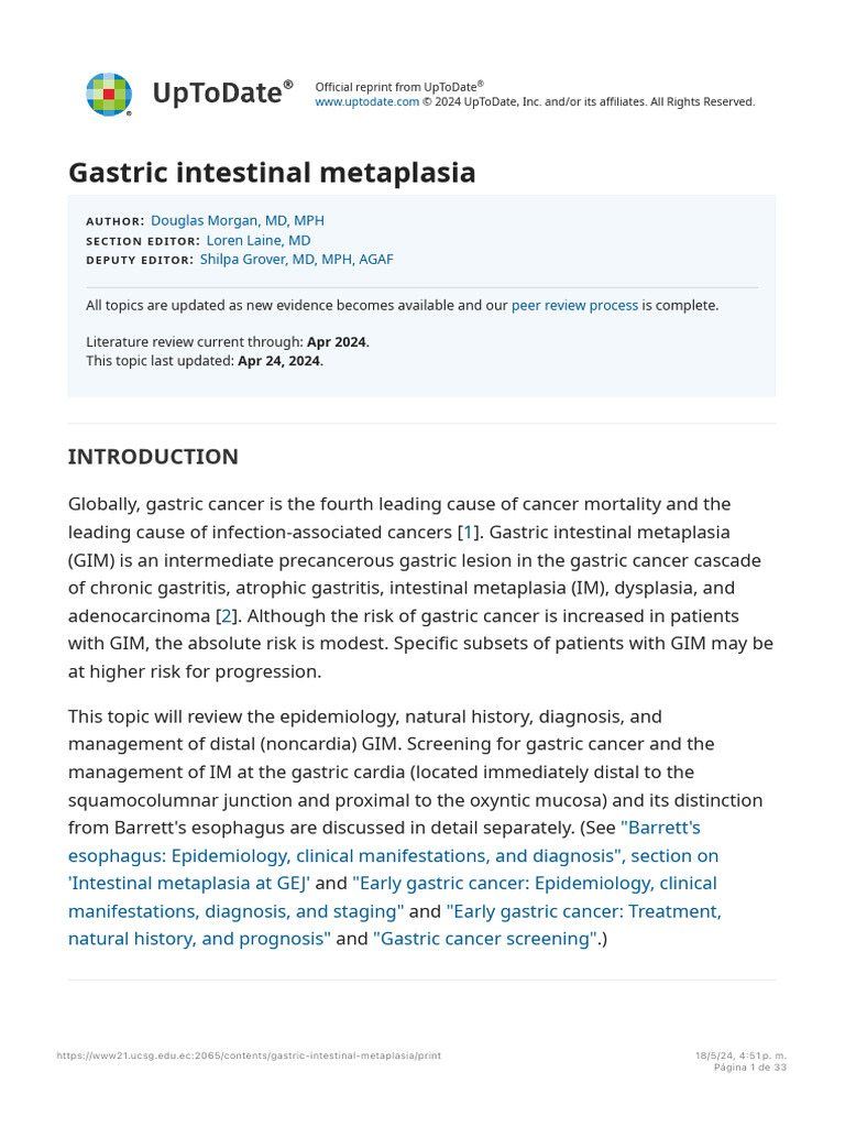 Gastric Intestinal Metaplasia - UpToDate | PDF | Confocal Microscopy ...