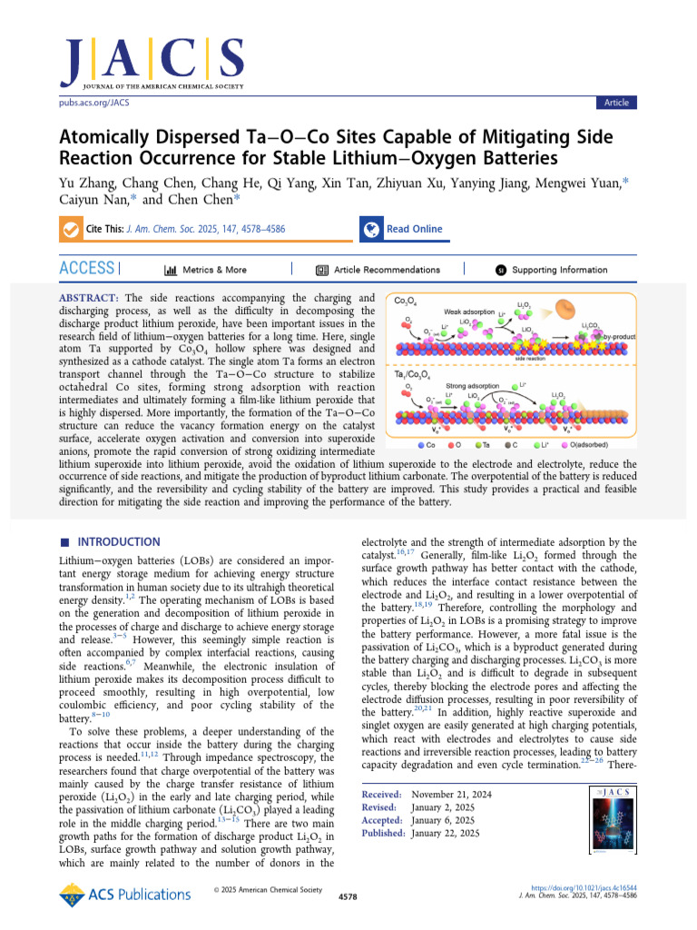 Atomically Dispersed Ta o Co Sites Capable of Mitigating Side Reaction ...