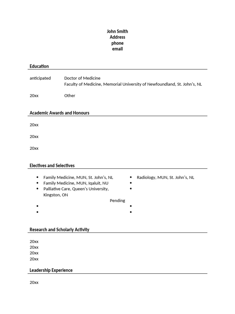 CaRMS CV Template Sample (2) | PDF