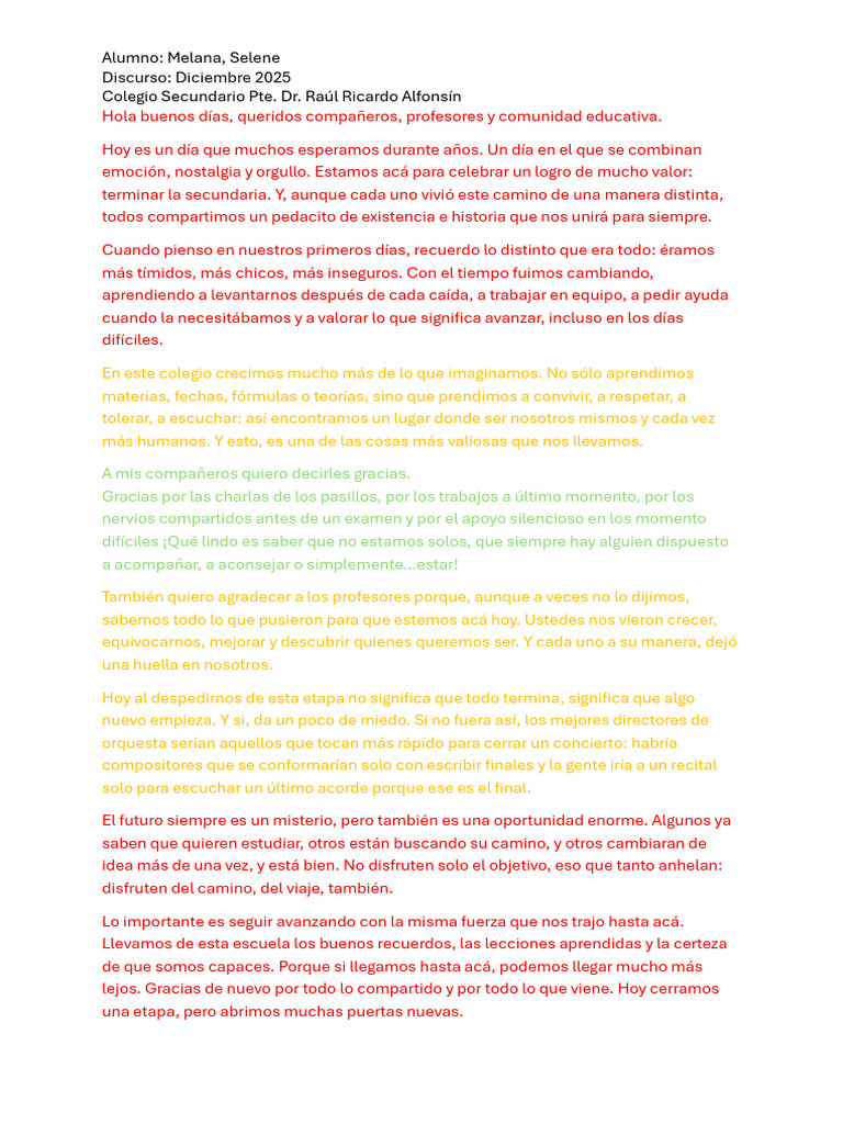 Discurso Melana Selene 2025 (A) | PDF