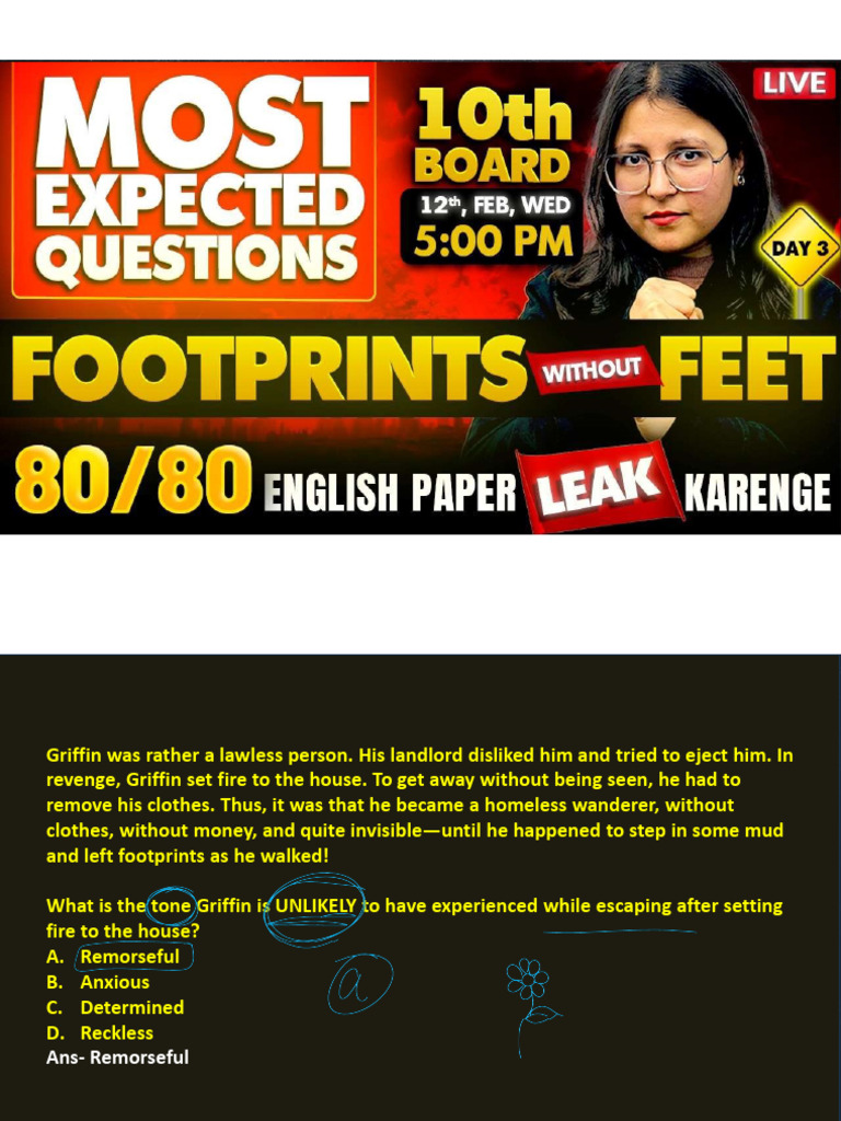 Class X (Footprints Without Feet) Questions | PDF | Theft | Love