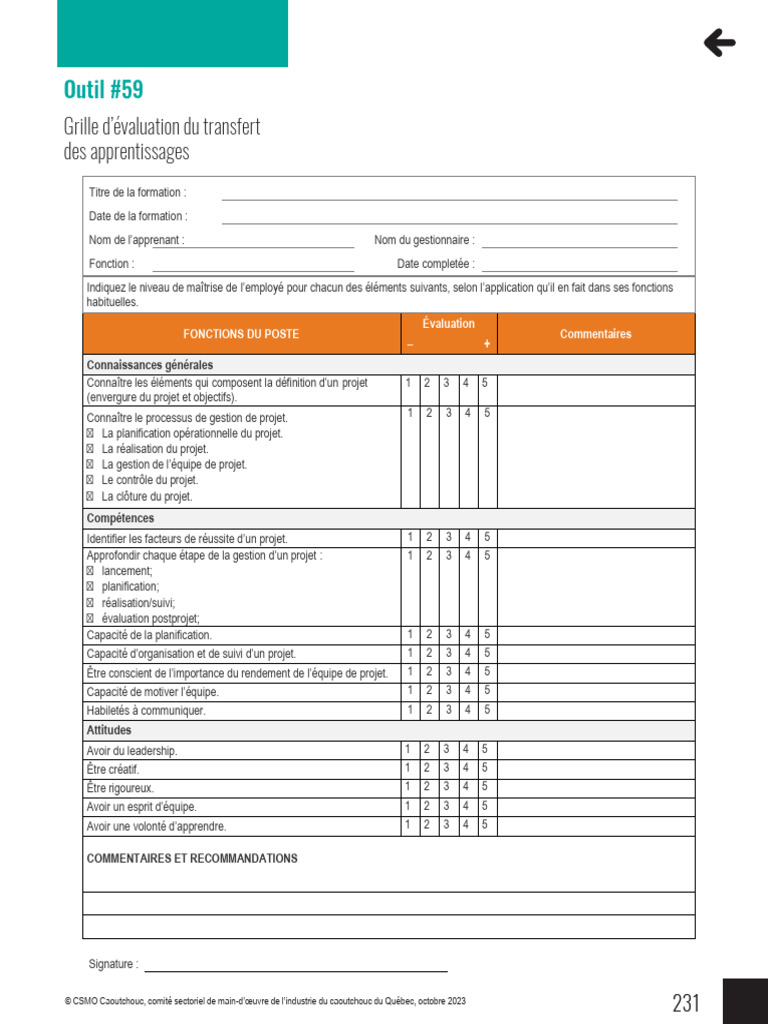 Grille D'évaluation Du Transfert | PDF | Gestion de projet | Cognition