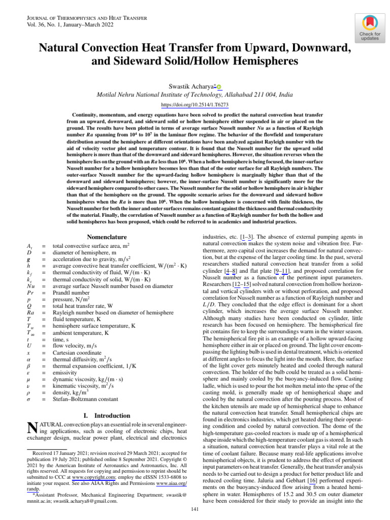 Acharya 2021 Natural Convection Heat Transfer From Upward Downward and ...