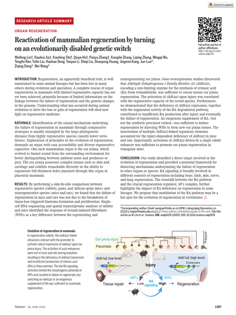 Science.adp0176 | PDF | Regeneration (Biology) | Mammals
