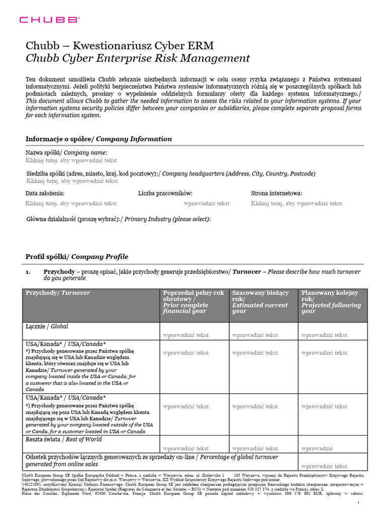 Chubb Cyber Erm2 Proposal Form 202309 | PDF