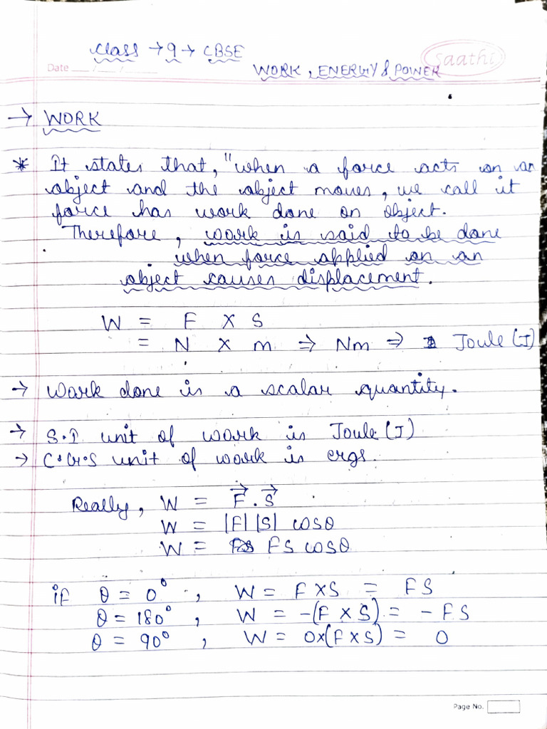 Class 9 Cbse Work Energy and Power | PDF