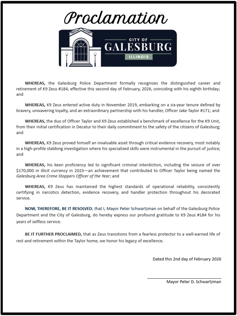 K9 Zeus Retirement Proclamation | PDF