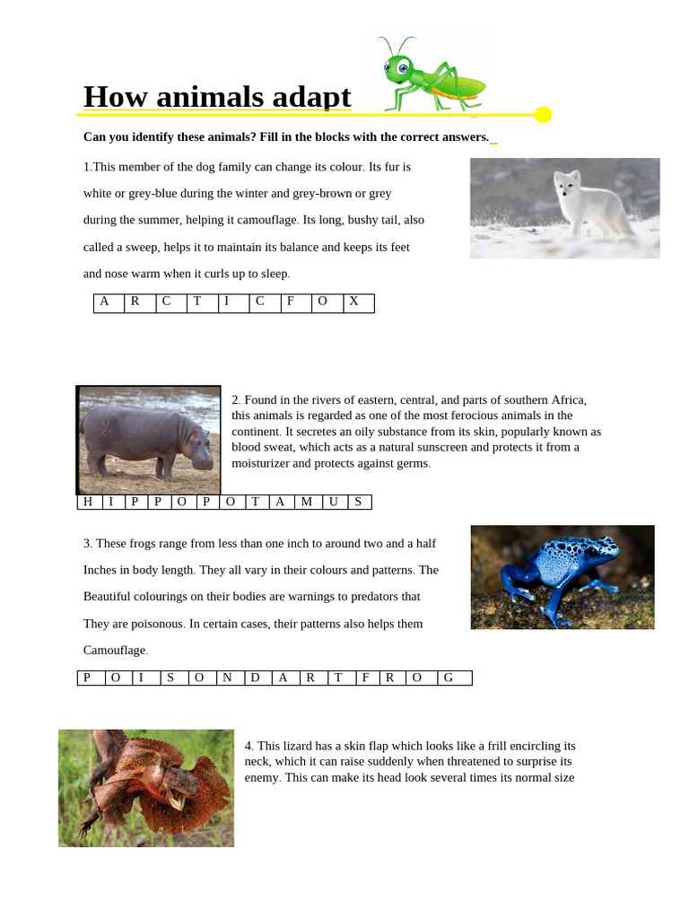 How Animals Adapt Gk Page No.8 Class=7 | PDF