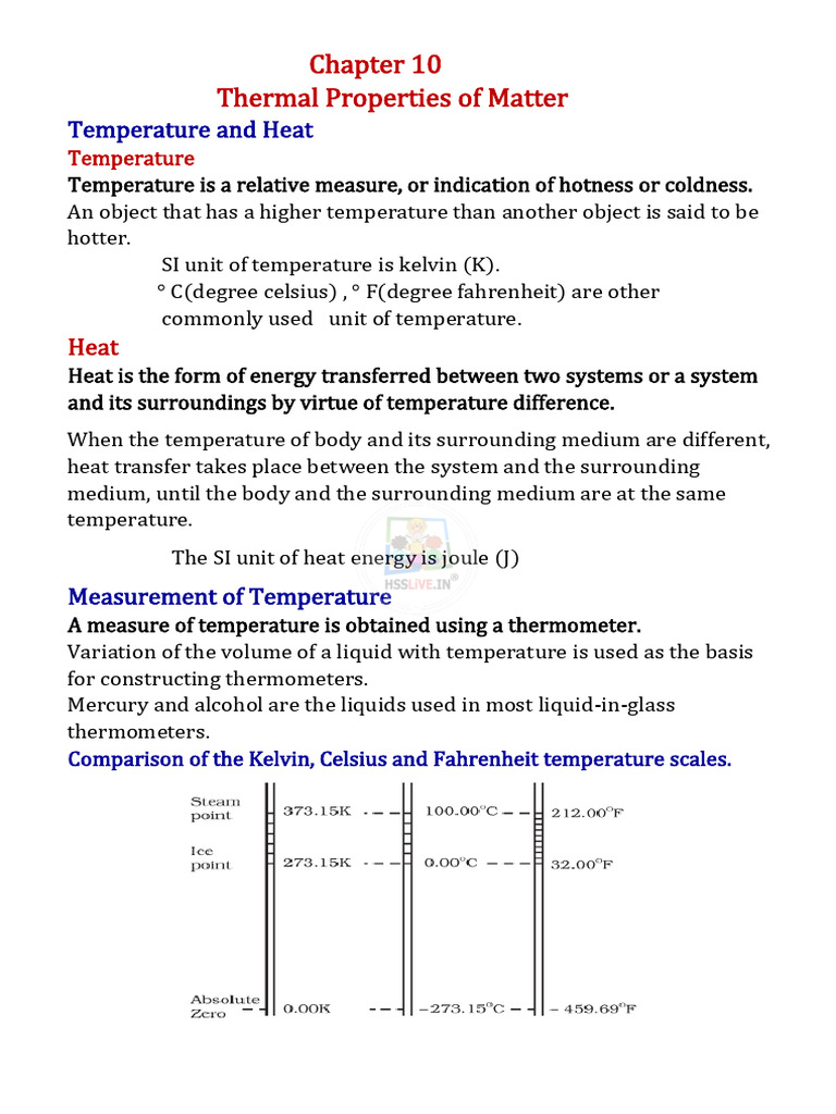Hsslive XI 10 +1 Physics Full Chapters-2025 | PDF | Temperature ...