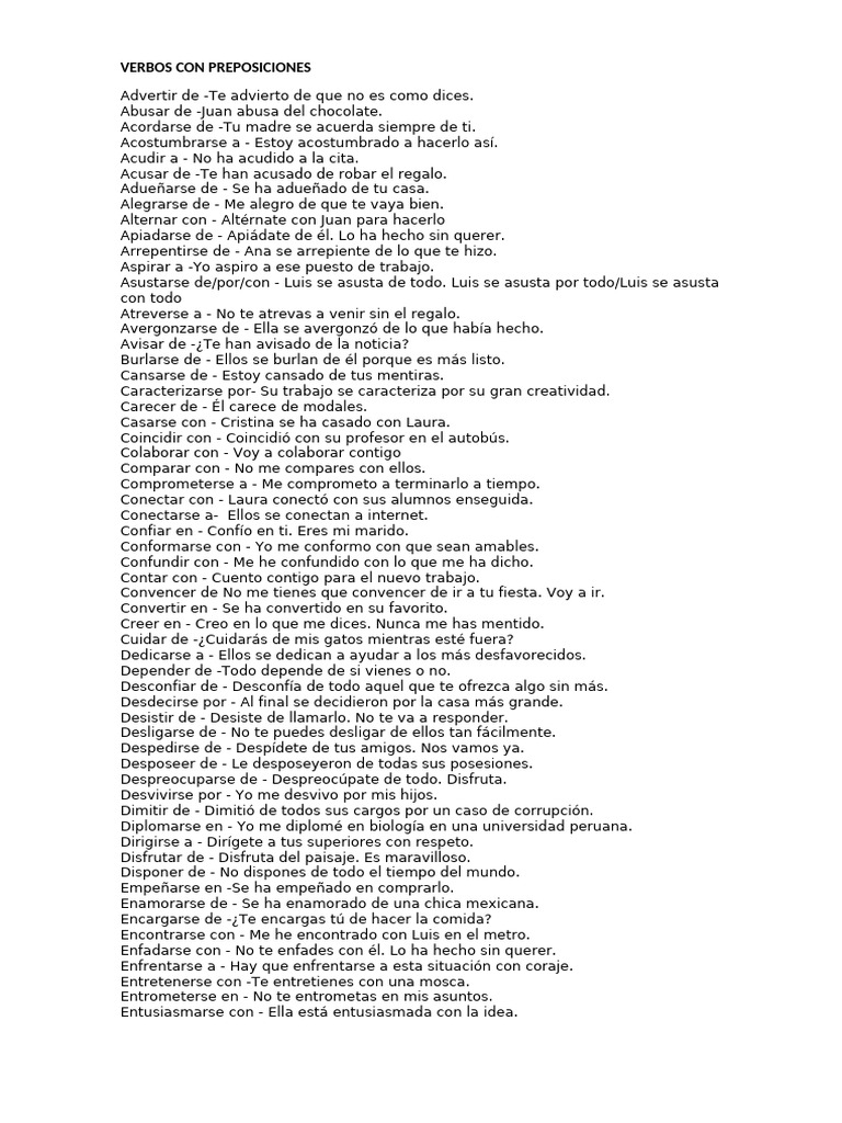 Mi Explicacion de Verbos Con Preposiciones | PDF