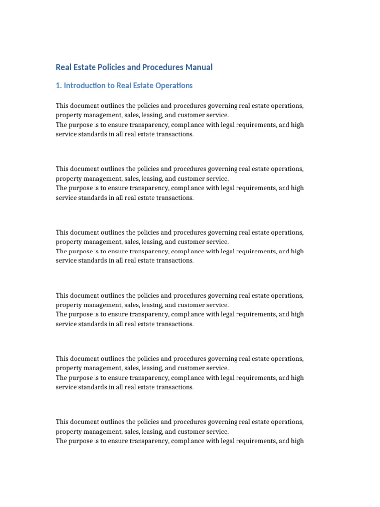 Real Estate Policies and Procedures Manual | PDF | Property Management ...