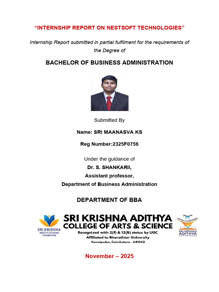 Internship Report On Nestsoft Technologies Front Page | PDF