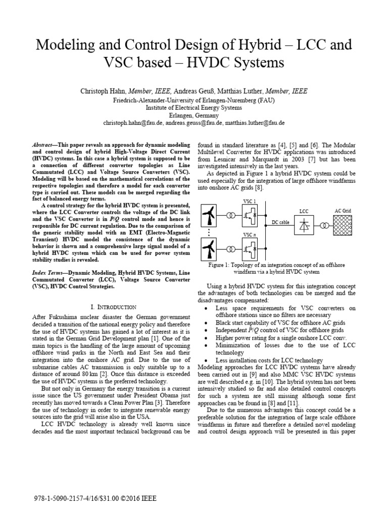 Modeling and Control Design of Hybrid - LCC and VSC Based - HVDC ...