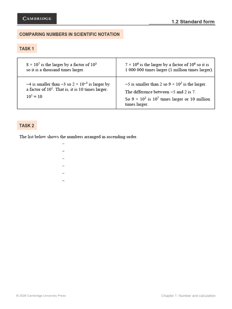 Comparing Numbers in Standard Form SOLUTIONS | PDF