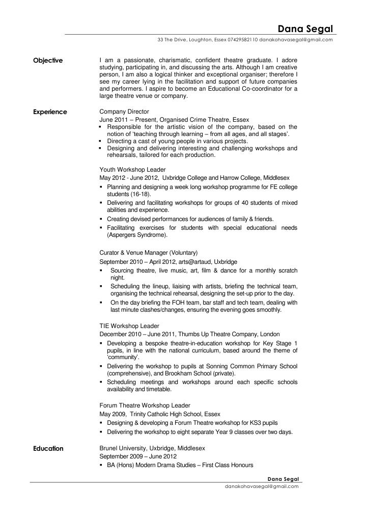 Workshop Facilitator/Theatre-In-Education CV | PDF | Theatre | Curriculum
