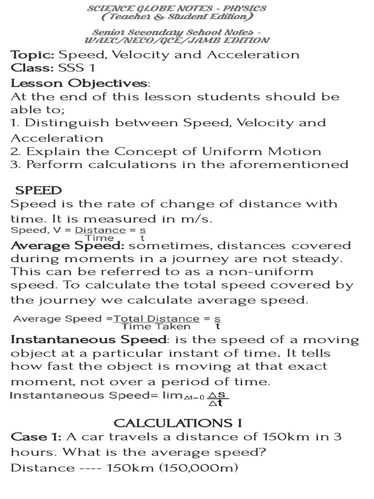Speed Velocity and Acceleration | PDF | Acceleration | Speed