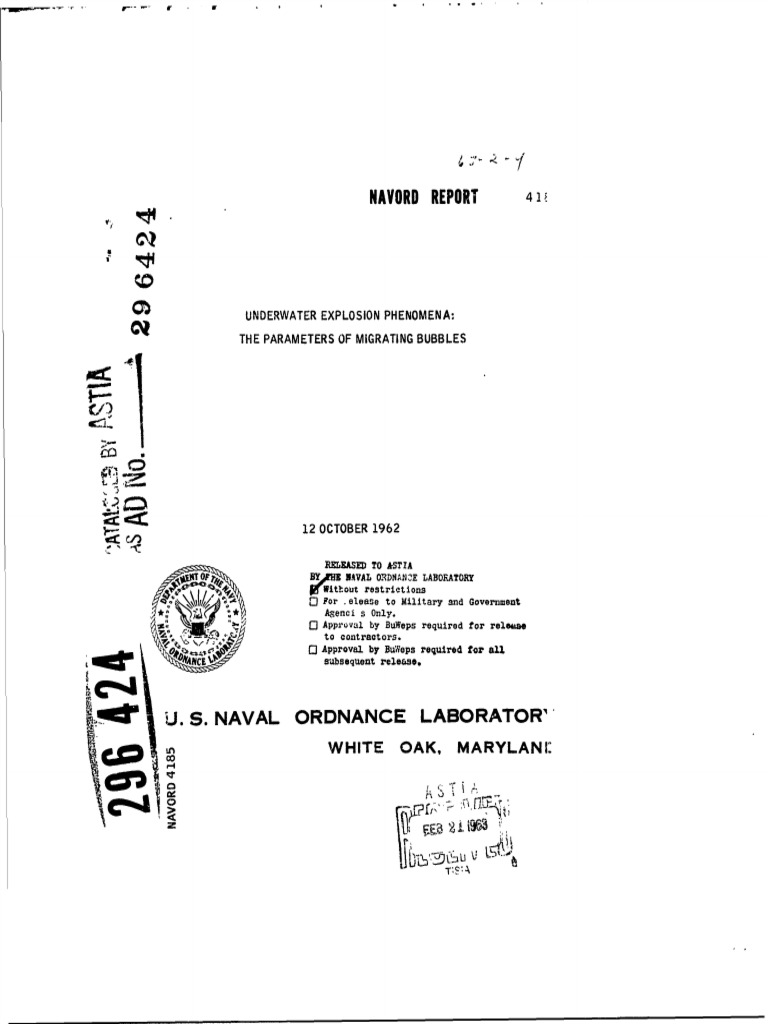 1962 UNDEX Migrating Bubble Parameters | PDF