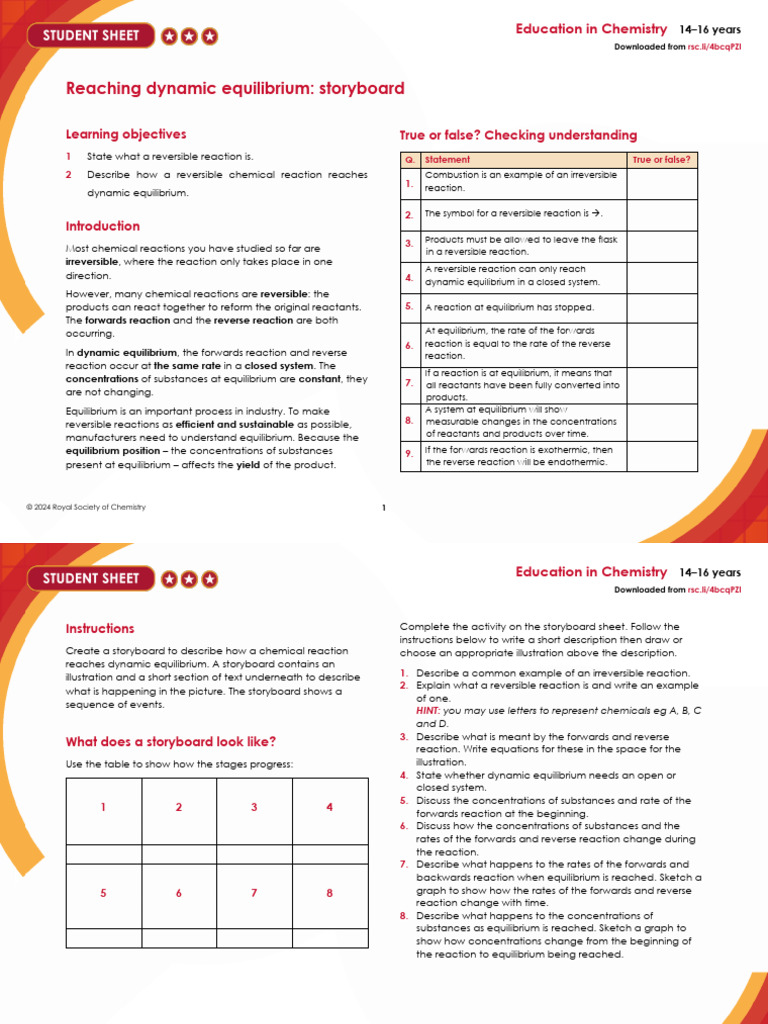 Reaching Dynamic Equilibrium: Storyboard: Learning Objectives True or ...