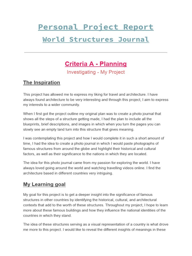 Personal Project Report FINAL | PDF | Knowledge | Aesthetics