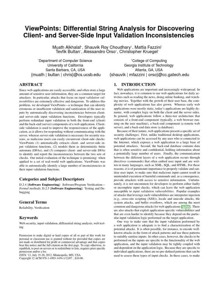 Viewpoints: Differential String Analysis For Discovering Client-And Server-Side Input Validation ...