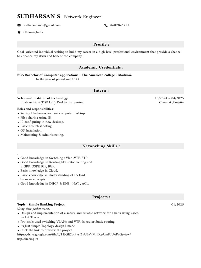 SUDHARSAN S FlowCV Resume 20250321 | PDF | Computer Network | Routing
