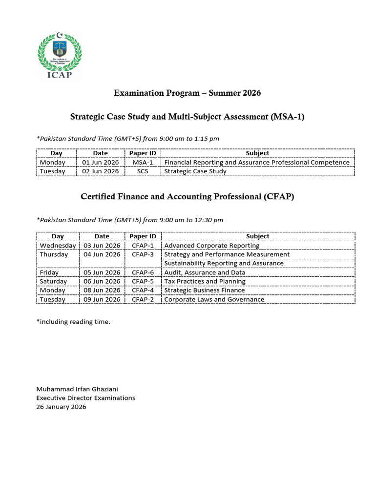 Examination Program Summer 2026 | PDF