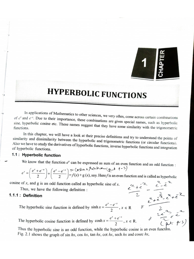 Chapter-1 Hyperbolic Functions | PDF