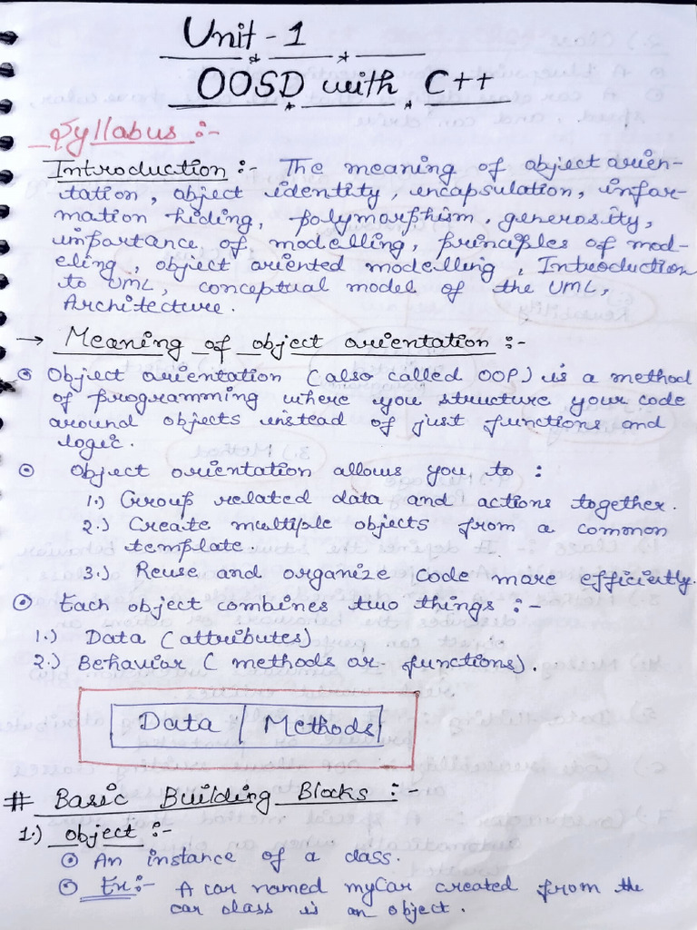 Unit-1 Oosd c++ by Coreconcepts_ Engineering | PDF