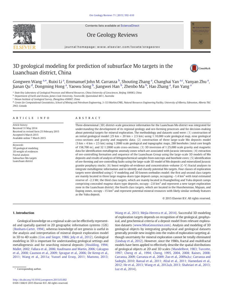 3D Geological Modeling For Prediction of Subsurface Mo Targets | PDF ...