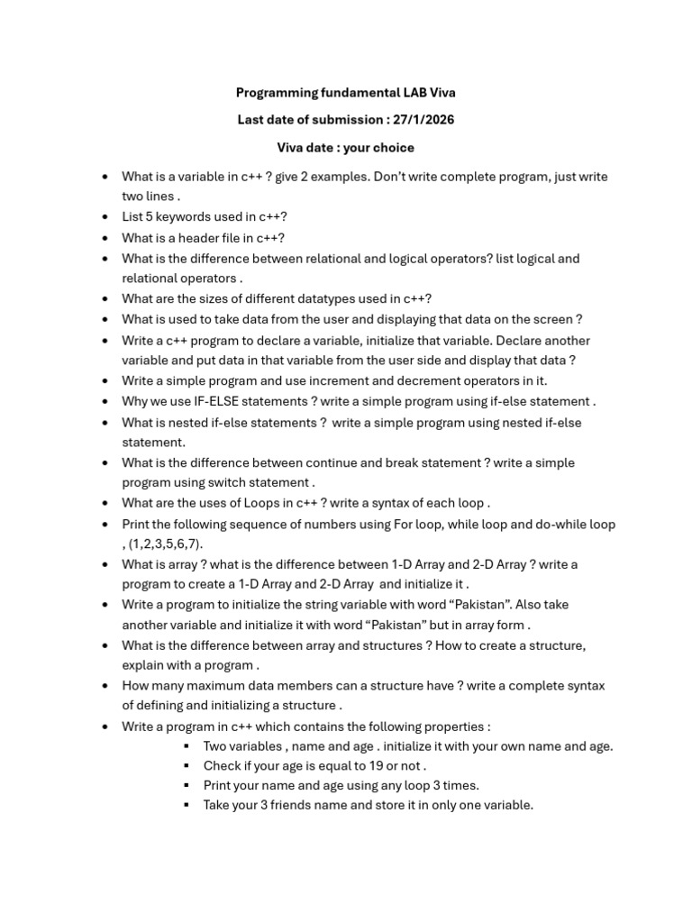 Programming Fundamental LAB Viva | PDF
