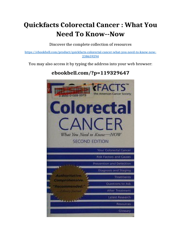 Quickfacts colorectal cancer : what you need to know--now online ...