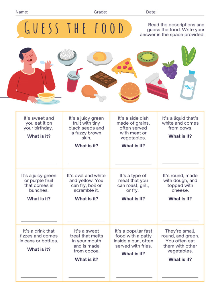Guess The Food Reading Comprehension Activity Worksheet in Colorful ...
