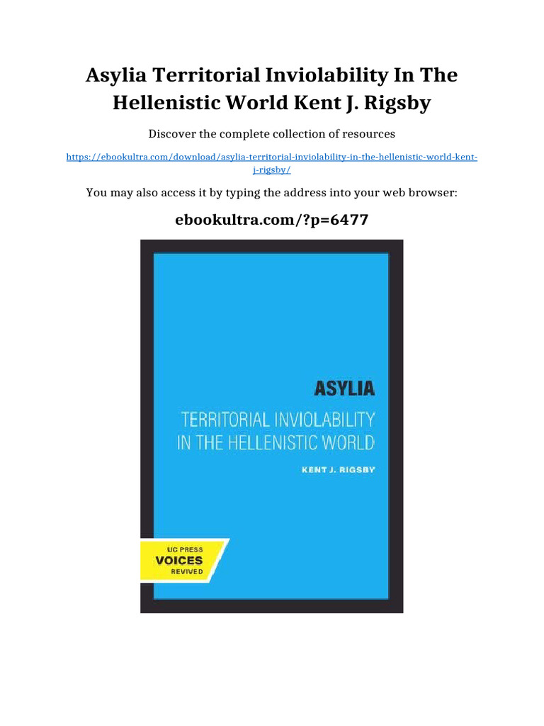 Asylia Territorial Inviolability in the Hellenistic World Kent J ...