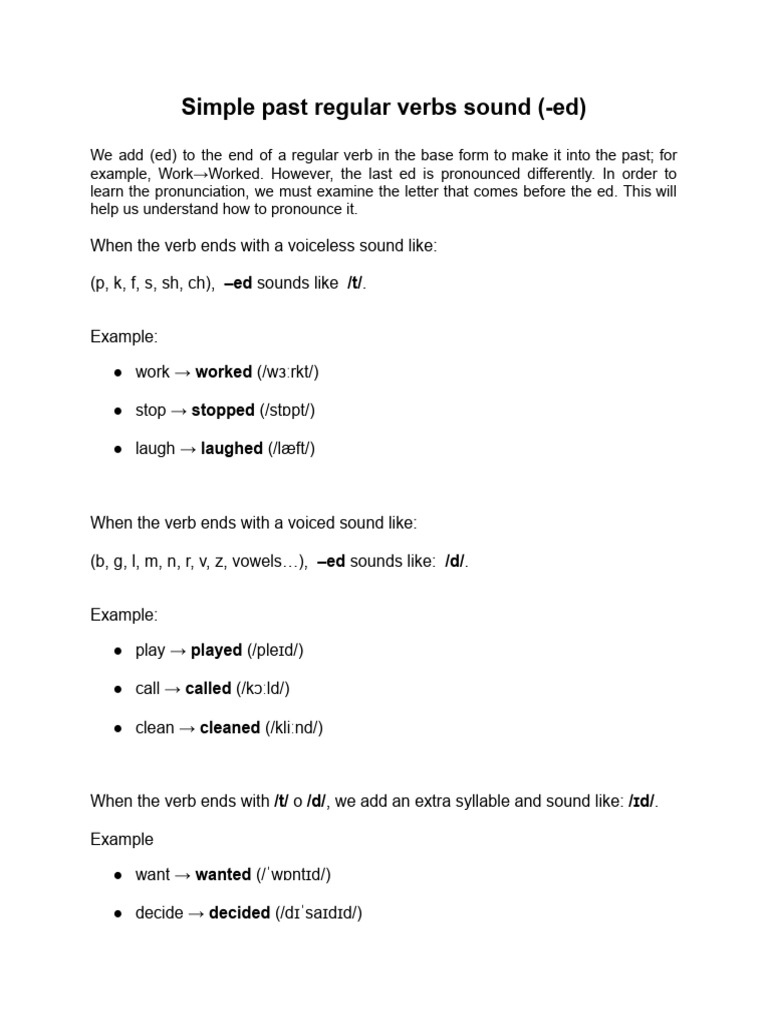 Simple Past Regular Verb Ed | PDF